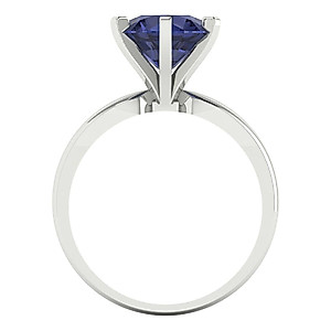 Clara Pucci 2.50ct Round Cut Solitaire Simulated Blue Sapphire Engagement Bridal Promise Anniversary Ring in 18K White Gold 6.25