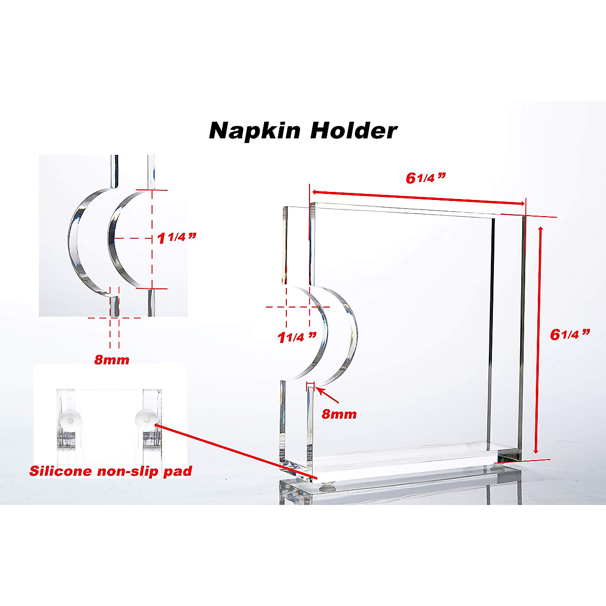 Acrylic Napkin Holder for Tables - Clear Napkin Holders For Wedding Lunch Dinner - Vertical Space Saving - Safe Sturdy - Modern Contemporary Elegant, 6.25 In x 6.25 In