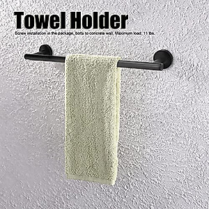 Towel Bar for Bathroom, 304 Stainless Steel Towel Holder, 45cm Matte Black Towel Rack, Nail Free Punch Single Rod Towel Rack, Simple and Stylish Black Towel Bar for Bathroom Kitchen