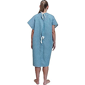 AMU Solutions 12 Pack - Blue Hospital Gown with Back Tie/Hospital Patient Robes with Ties - One Size Fits All Wholesale