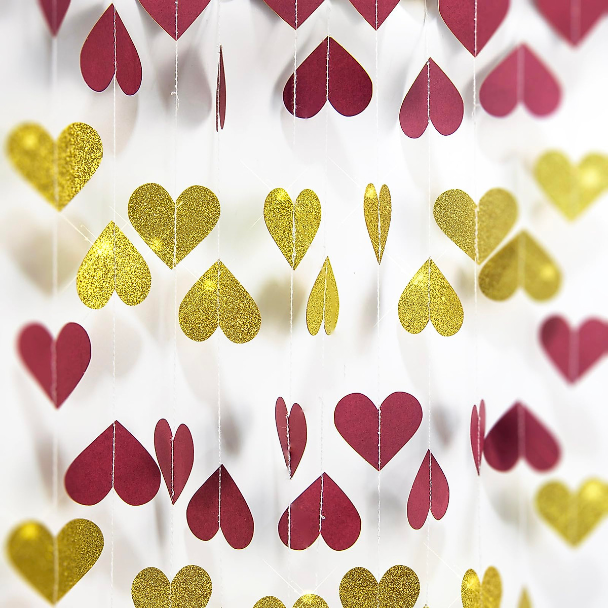 Bridal Shower Decorations Burgundy Gold Fall/Burgundy Gold Birthday Party Decorations/Valentines Day Decorations//Burgundy Bachelorette Decorations/Burgundy Heart Paper Garlands