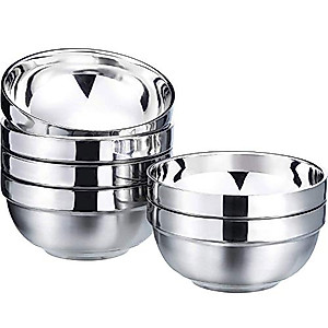 SATINIOR 6 Pack Stainless Steel Bowl Set Double-walled Insulated Metal Snack Bowls (13 oz)