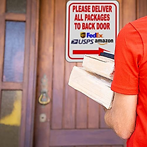 Please Deliver All Packages to Back Door Right Arrow Delivery Sign for Delivery Driver Delivery Instructions for My Packages from Amazon, FedEx, USPS, UPS - Indoor Outdoor Signs for Home - 8.5"x10"