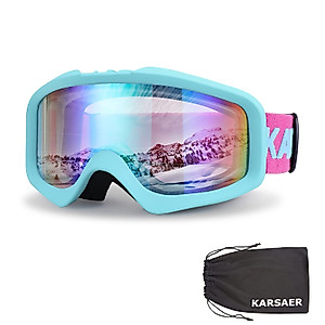 Karsaer Ski Goggles Anti-Fog Snow Goggles OTG 100% UV Protection Snowboard Goggles Bendable Dual-Lenses for Men Women Youth