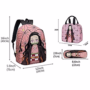 XIXISA 16" Nezuko Laptop Backpack with Lunch Box Bag Anime Shinobu Laptop Backpacks (Nezuko)