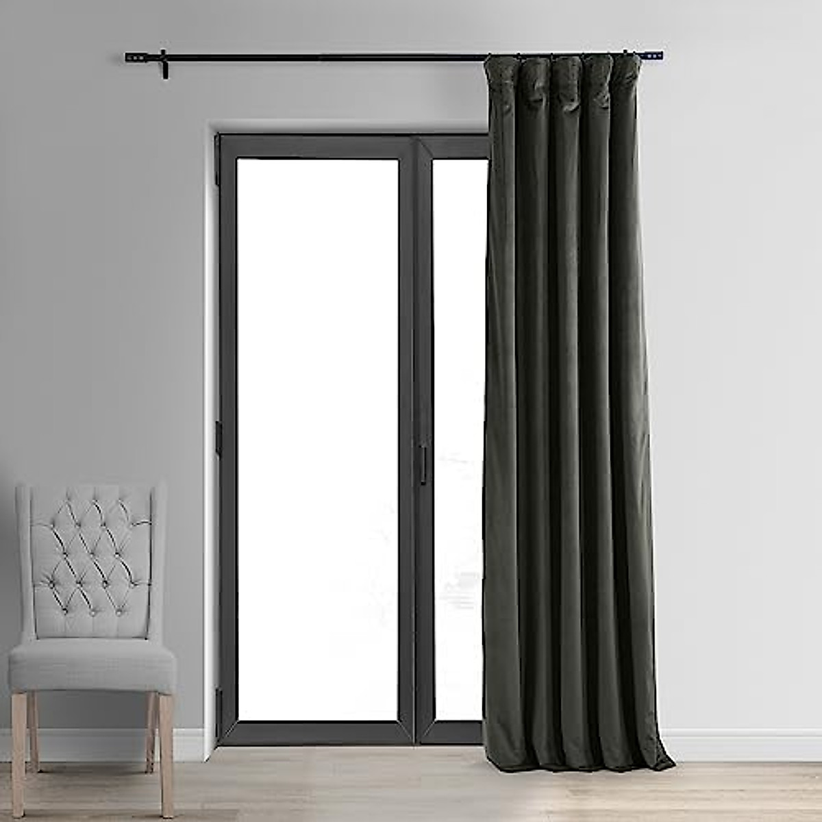 HPD Half Price Drapes Signature Blackout Velvet Curtains 96 Inches Long Heat & Full Light Blocking Blackout Curtain for Bedroom & Living Room (1 Panel), 50W x 96L, Gunmetal Grey