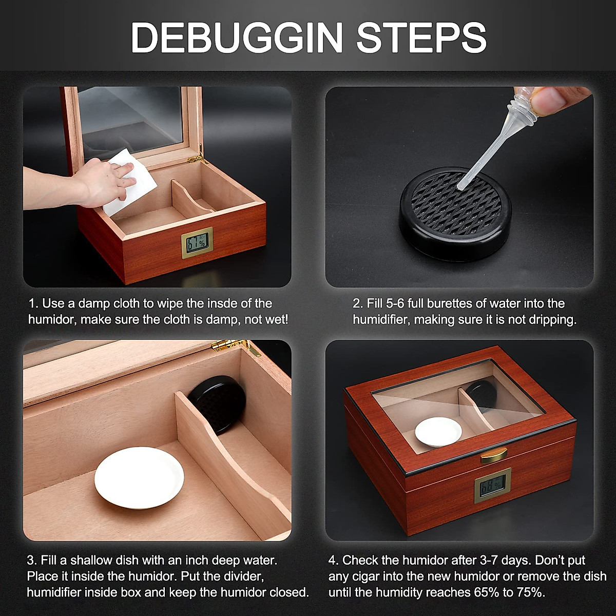 Bald Eagle Cedar Cigar Humidors with Digital Hygrometer, Handcrafted Cigar Box with Humidifier, Glass Top Humidor Box Luxury Cigar Case Sapele Cherry Finish Cigar Box (25-50 Cigars)