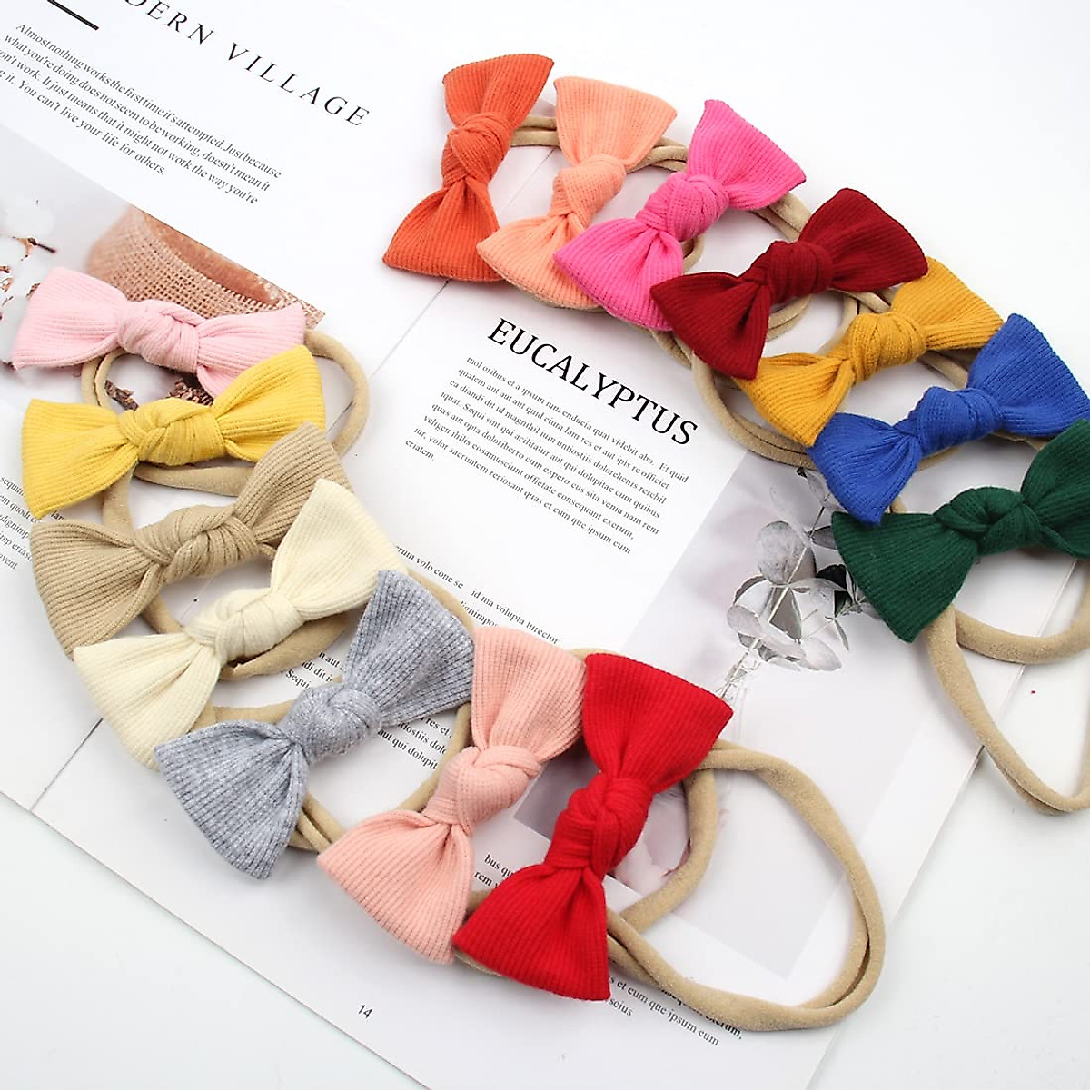 Lanmerry Nylon Baby Headband Hairbands with Tied Bow Stretchy Hairbands and Bows 20 Pack Headwrap for Newborn Infant Toddler Hair Accessories