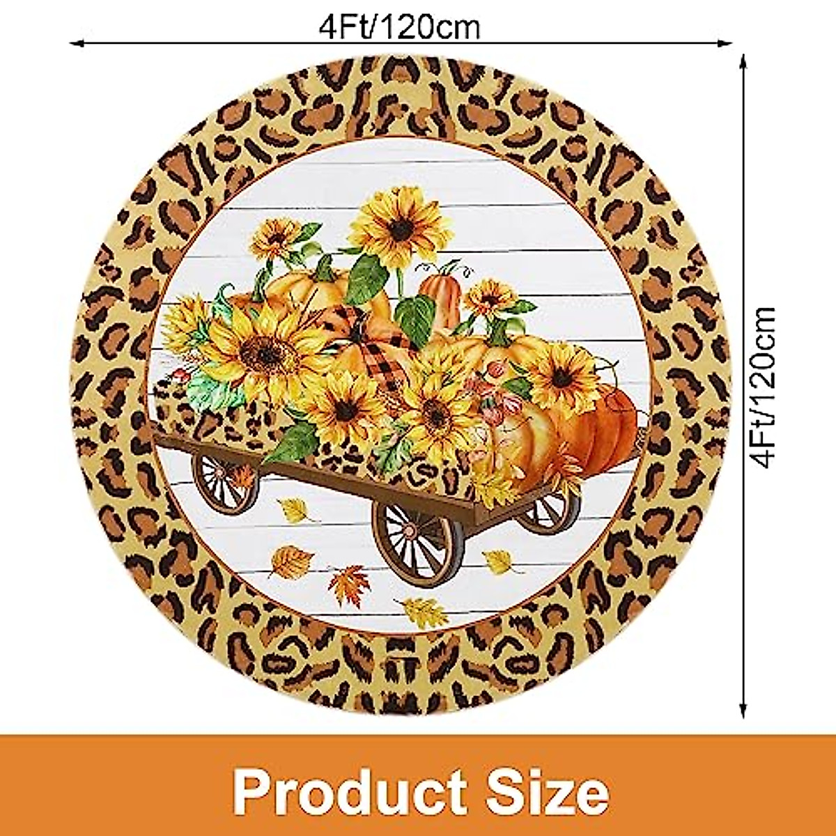 Ileading Round Fall Area Rug Non Slip Shaggy Soft Sunflower Pumpkin Sofa Circle Carpet 4ft Cute Harvest Thanksgiving Decorative Runner Rug Machine Washable Throw Rugs for Bedroom Living Room eggchair