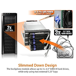 ICY DOCK 3 Bay 2.5”/ 3.5in SATA/SAS Hard Drive SSD Hot Swap Backplane Enclosure in 2X 5.25 Bay | FatCage MB153SP-B