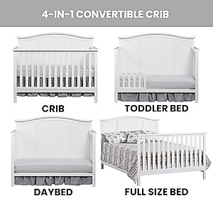 Oxford Baby Emerson 4-in-1 Convertible Crib, Snow White, GreenGuard Gold Certified