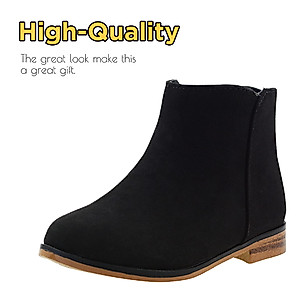 FLYFUPPY Girls Boots Ankle Boots for Girls Side Zipper Short Suede Booties Fashion Boots for Toddler/Little/Big Kids Black US 12