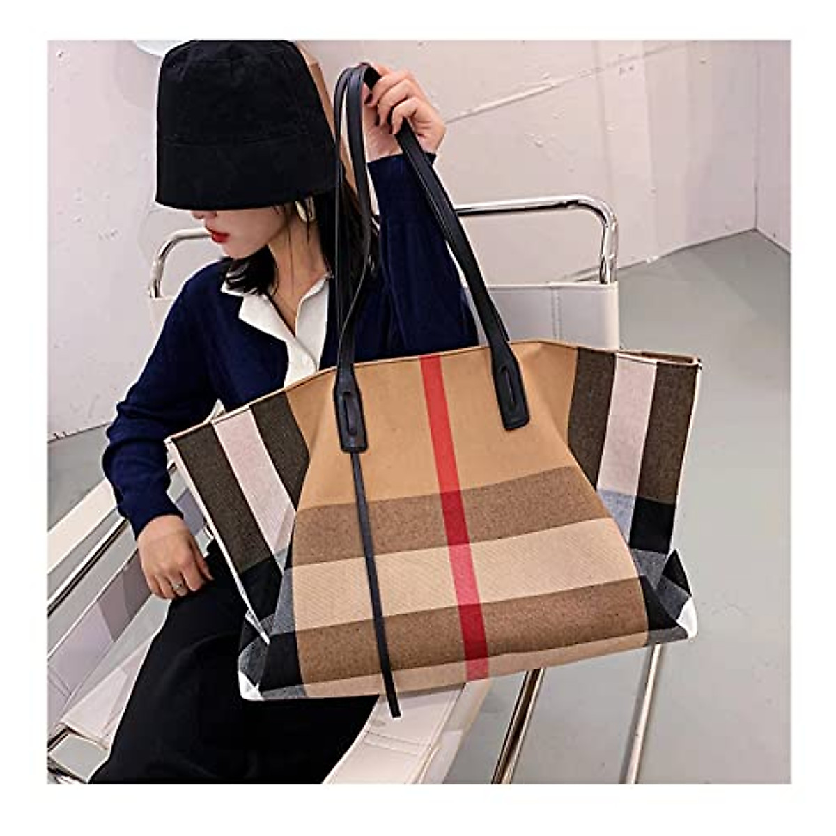 Handbags for Women Canvas Fashion Large Capacity Roomy Bag Ladies Crossbody Purse Fashion Trend Plaid Shoulder Bag