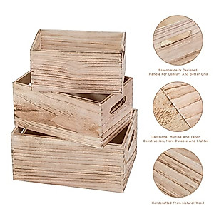 Farmhouse Antique Wood Crate, Nesting 3-piece set, Storage Box With Handles For Toys, Fruits, Vegetables And Bread For Parties, Bathrooms And Kitchens (Brown)