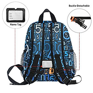 NFMILI (Blue Numbers Kid's Toddler Backpack for Boys Girls Cute Schoolbag Lightweight Bag with Chest Clip