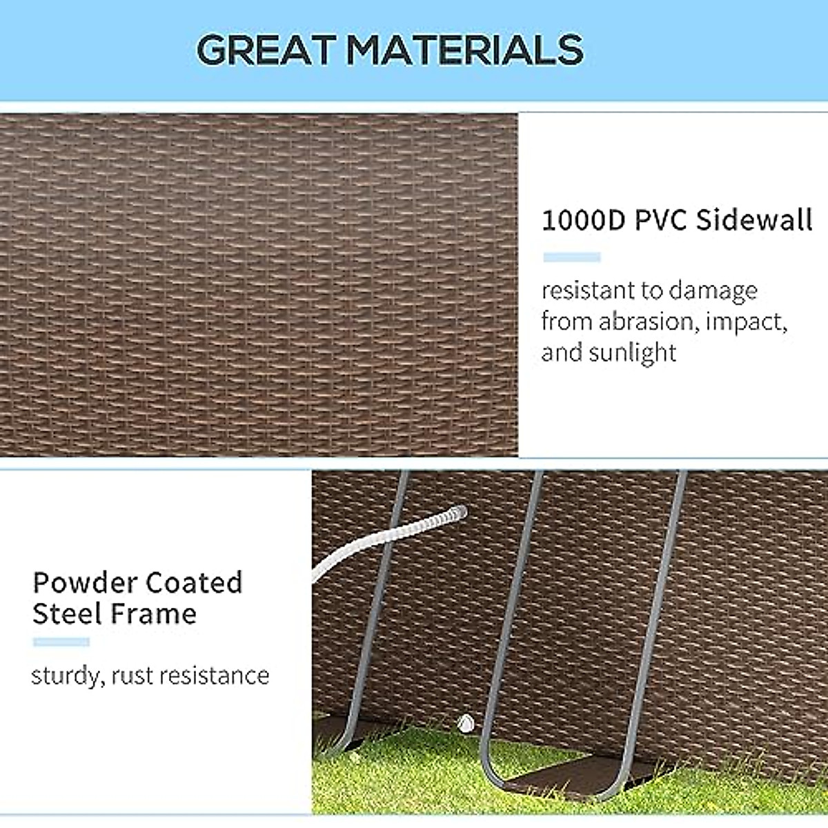 Outsunny 14' x 10' x 3' Above Ground Swimming Pool, Non-Inflatable Rectangular Steel Frame Pool with Filter Pump, Safety Ladder for 1-6 People, Brown