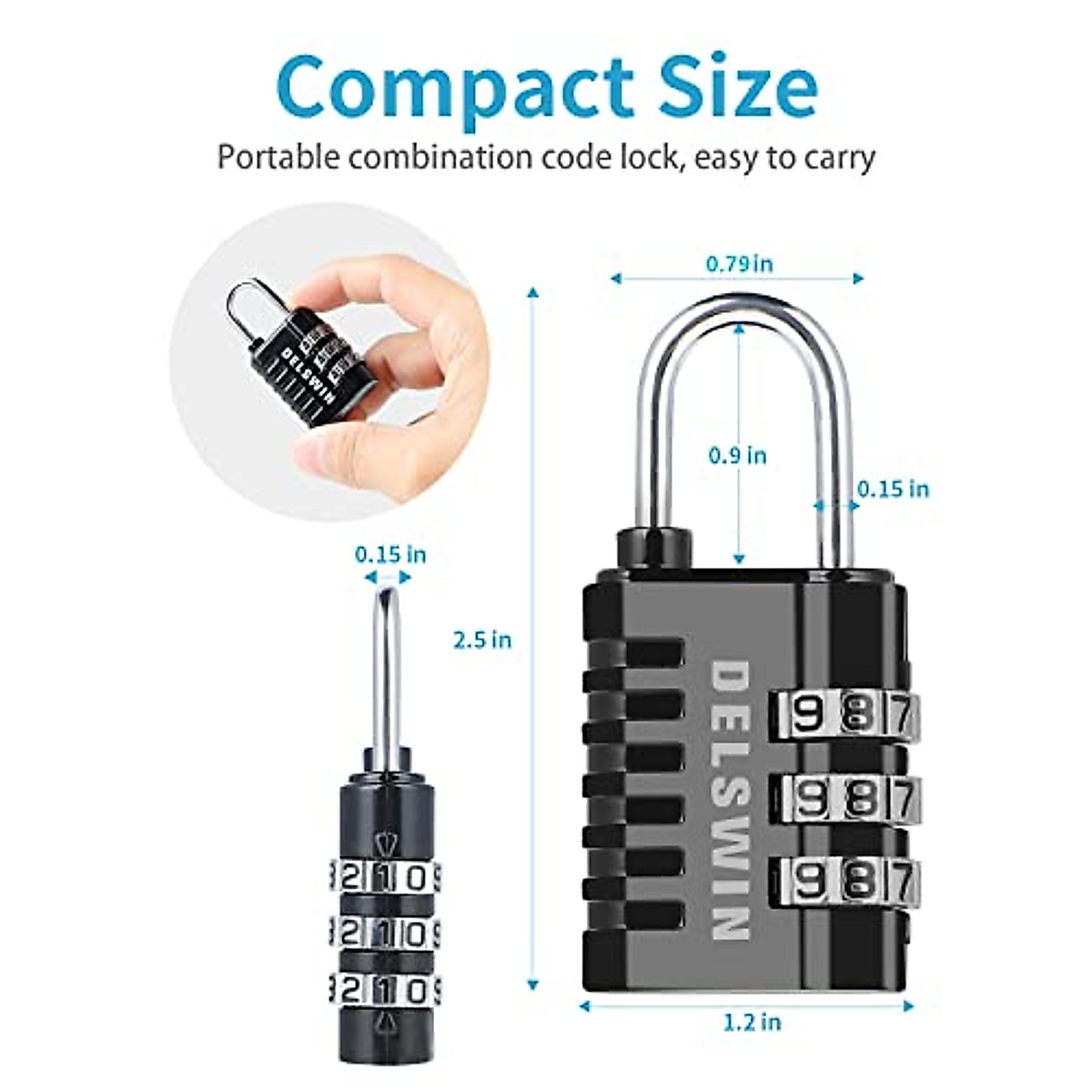 DELSWIN Combination Lock 3-Digit Small Padlock - 4Pcs Resettable Combo Lock for School Gym Locker, Outdoor, Fence, Gate, Waterproof Luggage Locks for Travel Backpack