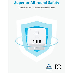 Power Strip Extension Cord with Multiple Outlets, BULL Power Strip with 3 USB Charging Ports 3 Outlets and 5ft Flexible Extension Cord, Travel for Cruise Ship Home Dorm Hotel Office