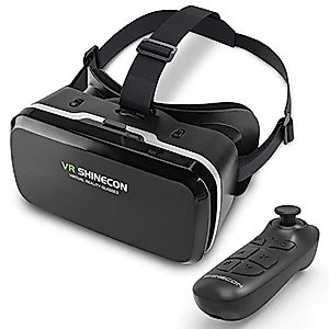 DLseego VR Headset Design for iPhone & Android Phone, Remote Controller 3D Glasses Goggles HD Virtual Reality Headset Comfortable Adjustable Distance for Phones 4.7-6.53inch -Black