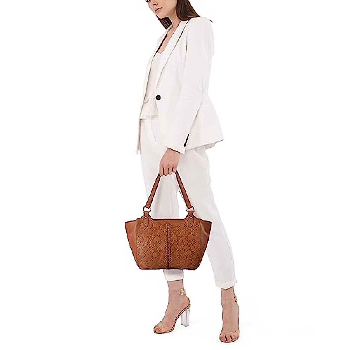 The Sak Womens Bolinas Leather Satchel, Tobacco Floral Embossed, One Size US