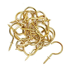 Bonayuanda 50 pcs Metal Screw-in Ceiling Hooks Cup Hook,Screw Hanger for Hanging Plants Mugs Kitchen Utensils Wind Chimes 1-1/4" (Gold)