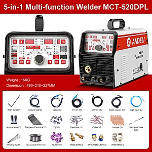 ANDELI Plasma Cutter Mig Welder Combo,200 Amp 220V Inverter 5 in 1 Multi Process Welder Mig/Stick/Tig/Cold/CUT Welder Welding Machine