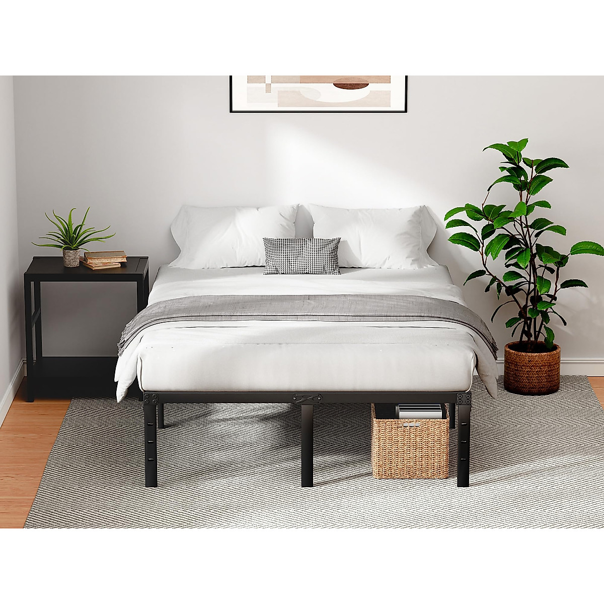 QEROMY Bed Frame No Box Spring Needed, Heavy Duty Metal Platform Bed Frame Noise-Free, Quick & Easy Assembly, Black (Full, 14 INCH)