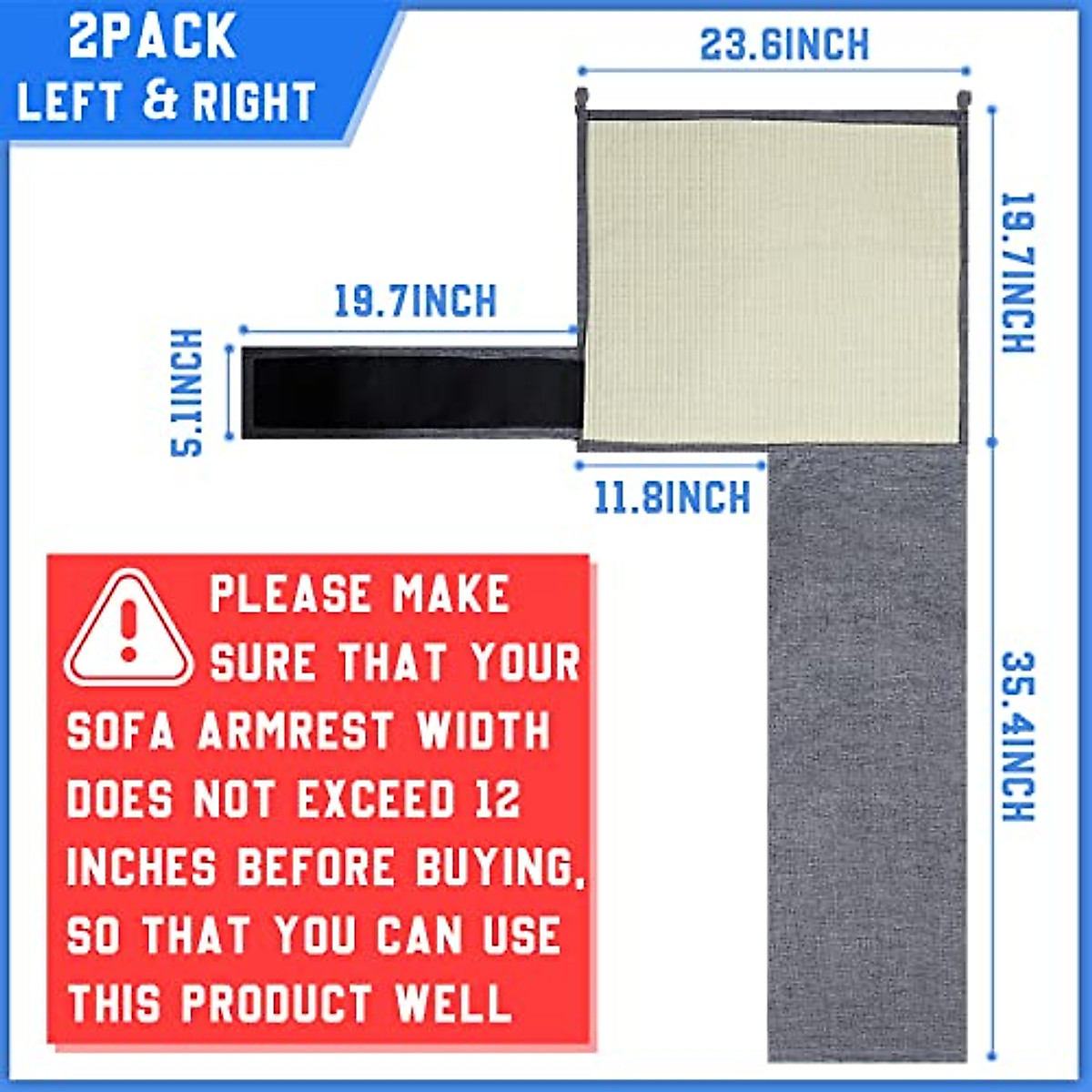 Cat Scratcher Furniture Protector Set of 2, Cat Scratch Mat Sofa Protection with Natural Sisal for Furniture Couch Chair Sofa Cat Care Pad (Dark Gray)