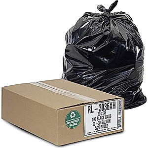 Aluf Plastics - RL-3036XH 20-30 Gallon Trash Can Liners (100 Count) - 30" x 36" - Thick 1.5 MIL Equivalent Black Trash Bags for Bathroom, Kitchen, Office, Industrial, Commercial, Recycling and More
