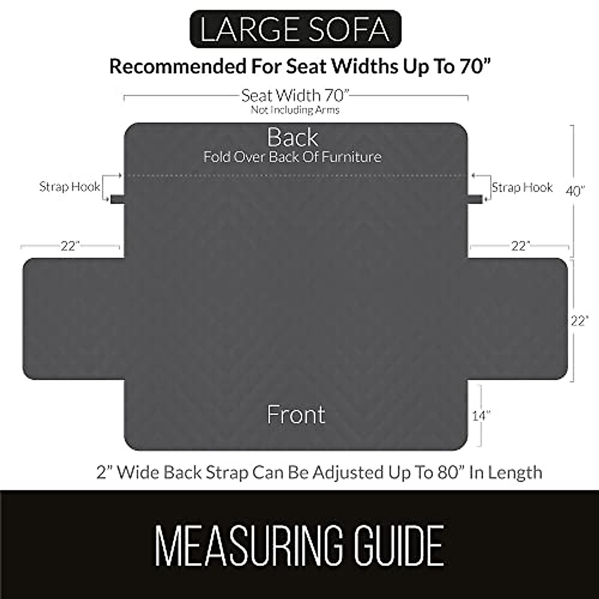 Sofa Shield Couch Slip Cover with Patented Strap, Cushion Protector, Reversible Stain and Dog Tear Resistant Slipcover, Quilted Microfiber 70” Seat Washable Covers, Pet Dogs Quatrefoil Charcoal Linen