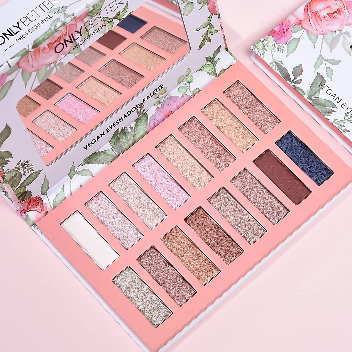 ONLYBETTER Vegan Eyeshadow Palette, Nude Eyeshadow Palette, 16 Shades Organic Eyeshadow palette high pigmented eyeshadow palette Colorful Eyeshadow Palette Long Lasting Nude Eyeshadow Shimmer Palette
