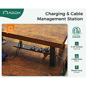 AODK Electric Standing Desk with Drawers, 55 Inch Height Adjustable Gaming Desk with Power Outlets & LED Lights, Sit Stand Table with Monitor Stand for Home, Office, Workstation, Rustic Brown