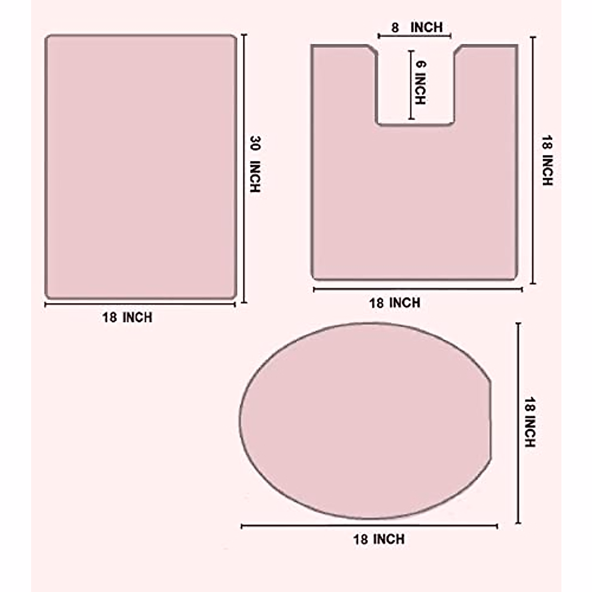 3 Piece Luxury Acrylic Bath Rugs Set Large 18"x"30 Contour Mat 18"x18" and Lid. (Navy Blue)