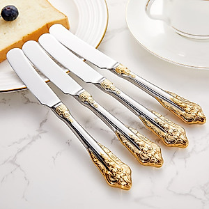 KEAWELL Gorgeous 6.9" Butter Spreader, 18/10 Stainless Steel, Set of 4, Gold Accent Butter Knife