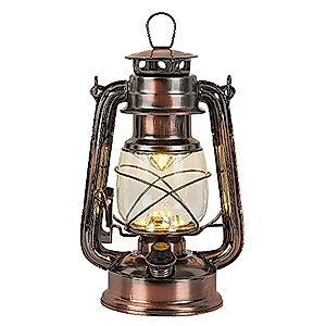 Rechargeable Vintage Hurricane Lantern, Warm White Battery Operated Lantern with Dimmable Switch, 15 LEDs Metal Hanging Lantern for Indoor or Outdoor Usage, Charging Cable and Battery Included(Copper)