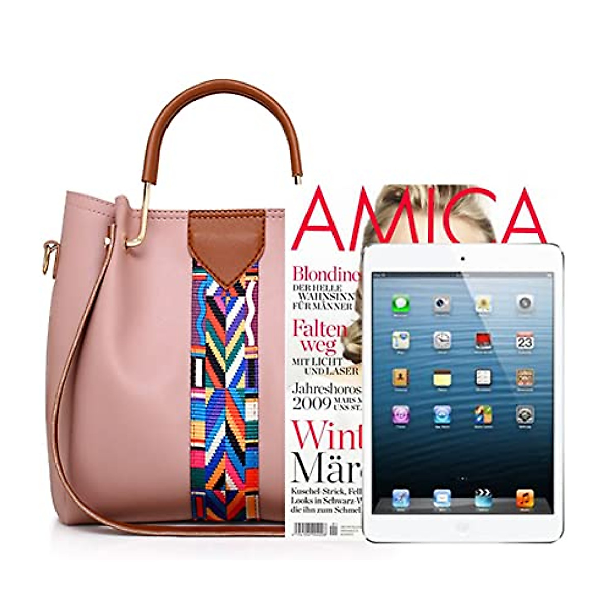 Women Fashion Handbags Large Capacity Color Contrast Bag Wallet Tote Bag Shoulder Bag Top Handle Satchel Purse Set 4pcs