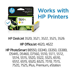 Original HP 564XL Yellow High-yield Ink | Works with DeskJet 3500; OfficeJet 4620; PhotoSmart B8550, C6300, D5400, D7560, 5510, 5520, 6510, 6520, 7510, 7520, Plus, Premium, eStation Series | CB325WN