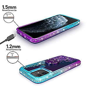 Silverback for iPhone 11 Case, Moving Liquid Holographic Sparkle Glitter Case with Kickstand, Bling Diamond Bumper Ring Stand Slim Protective Apple iPhone 11 6.1 inch Case for Girls Women -Purple