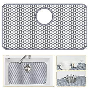 Silicone Sink Protectors for Kitchen Sink with Rear Drain - 26"x 14" Kitchen Sink Mats Accessory, Non-Slip Heat Resistant Sink Mat for Bottom of Farmhouse Stainless Steel Sink (Rear Hole)