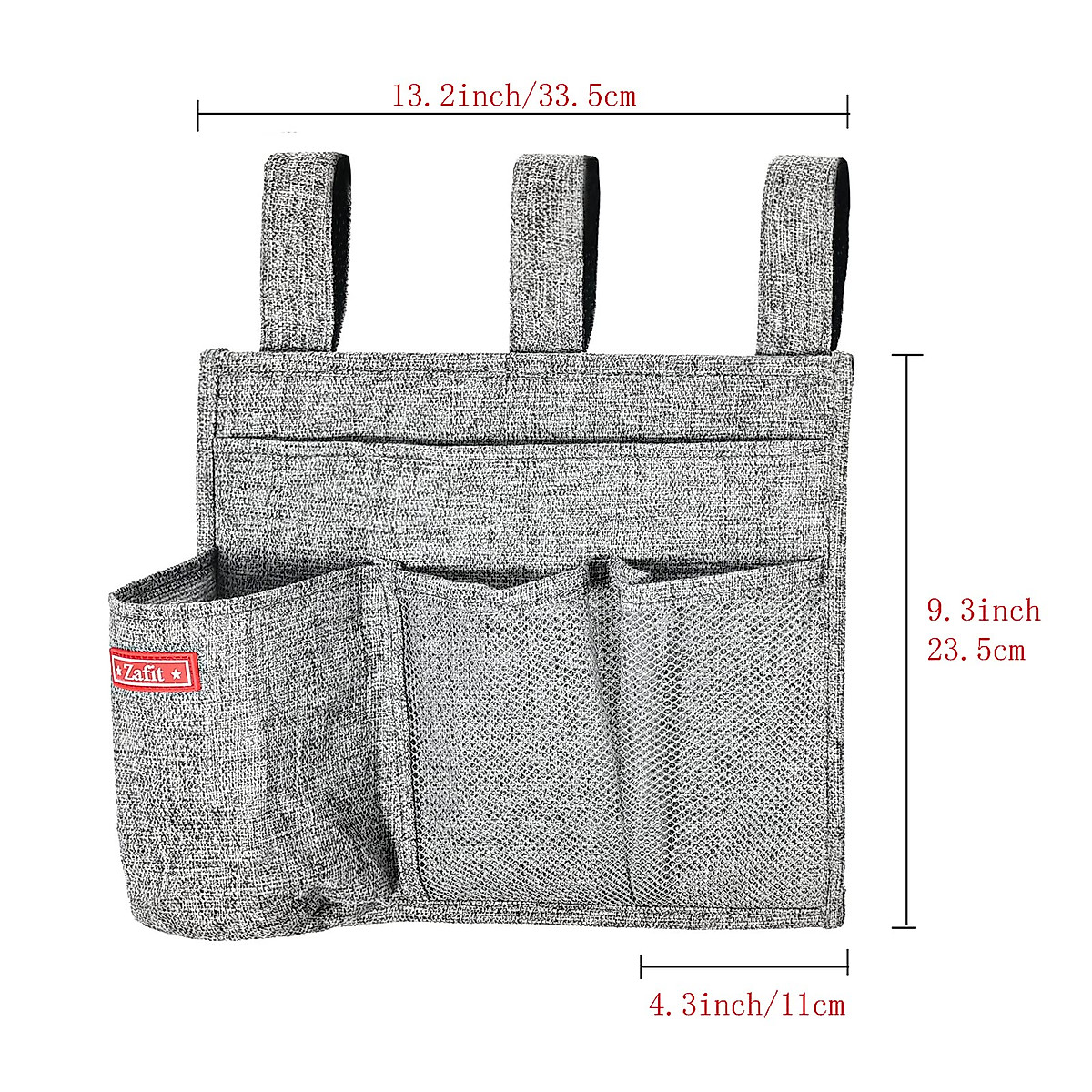 Zafit Linen Bedside Caddy, Bedside Storage Organizer for Hospital Beds, College Dorm Rooms or Baby Bed (4 Pockets-Grey)