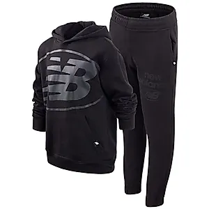 New Balance Boys' Sweatsuit Set - 2 Piece Fleece Pullover Hoodie Sweatshirt and Sweatpants (2T-20), Size 8, Black