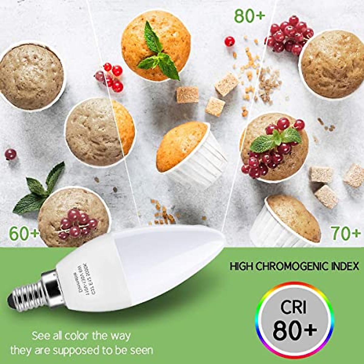 E12 LED Candelabra Light Bulbs Dimmable, 60 Watt Equivalent, Ceiling Fan Light Bulbs Daylight White 5000K, 550Lumens for Home Lighting Decorations, 6 Pack