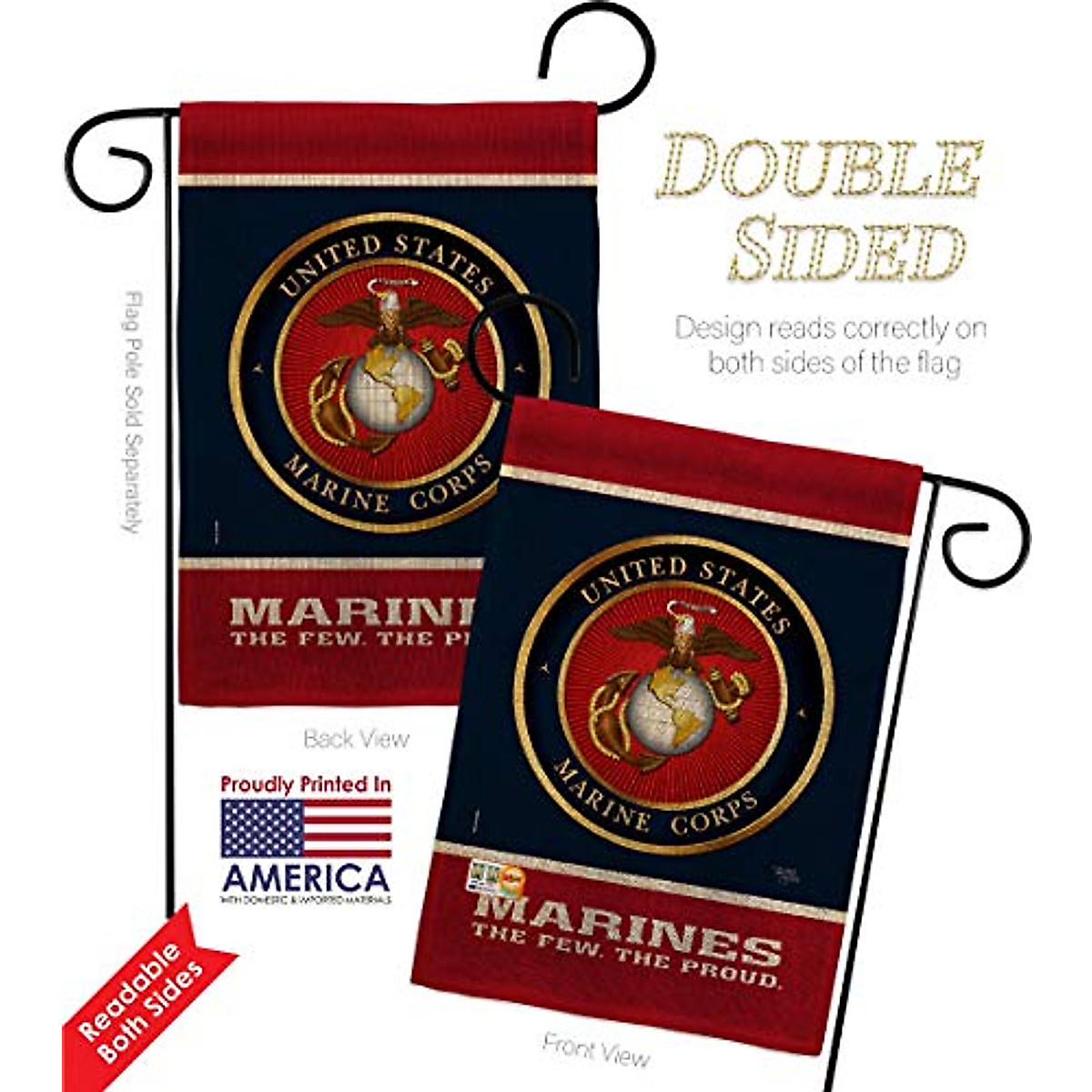 Proud Marine Corps Burlap Garden Flag - Pack Armed Forces USMC Semper Fi United State American Military Veteran Retire Official USA Applique - House Banner Small Yard Gift Double-Sided , Garden Flag