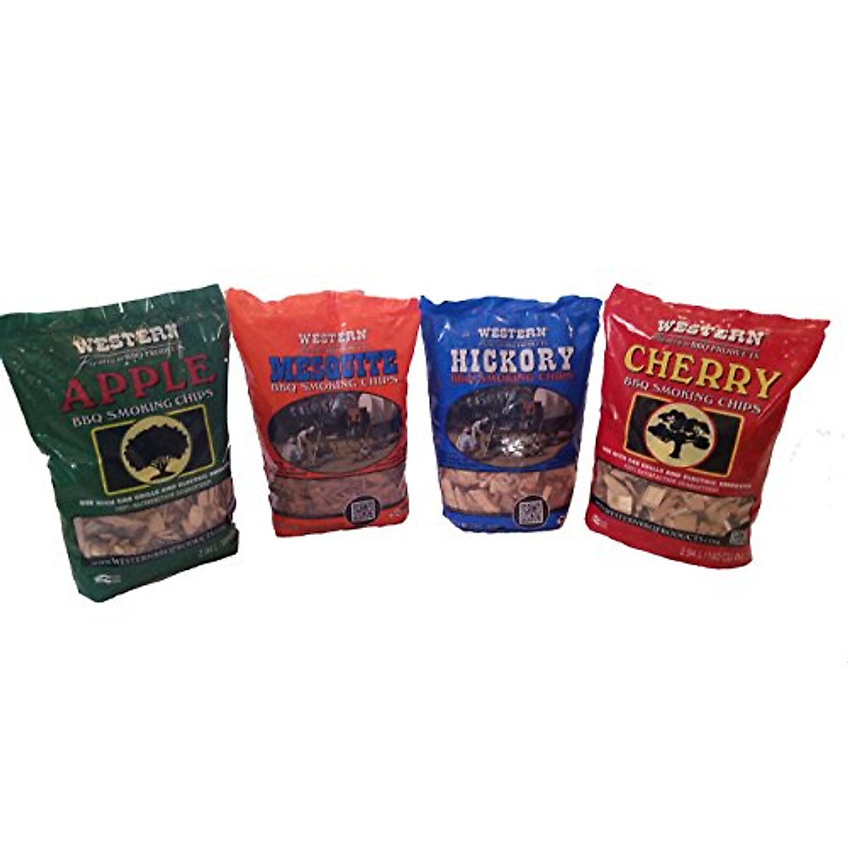 Western BBQ Smoking Wood Chips Variety Pack Bundle (4)- Apple, Mesquite, Hickory, and Cherry Flavors (Original Version)