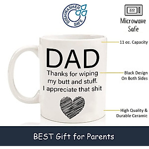 Funny Coffee Mug Fathers Day Gift | Dad Thanks For Wiping My Butt And Stuff | Birthday Christmas Gifts For Dad | Coffee Cup Travel Mug Glass Stein | Christmas Present