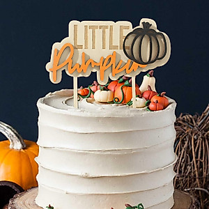 BOOMPA Little Pumpkin Wooden Cake Topper for Halloween - Wooden Cake Topper for Pumpkin Theme Party - Eco-Friendly Wooden Pumpkin Cake Topper - Fall Harvest Little Pumpkin Cake Topper