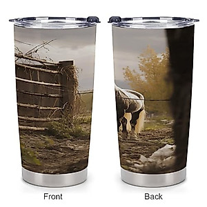 FHENMSA Reusable Plastic Water Cups with Lids,Fence And Horse Print Anti-overflow Cup,sports Travel Coffee Cup