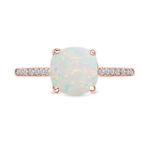 AFFY 14k Rose Gold Over Sterling Silver Lab Created Opal And Simulated White Sapphire Solitaire Engagement Bridal Ring Jewelry For Women Birthday