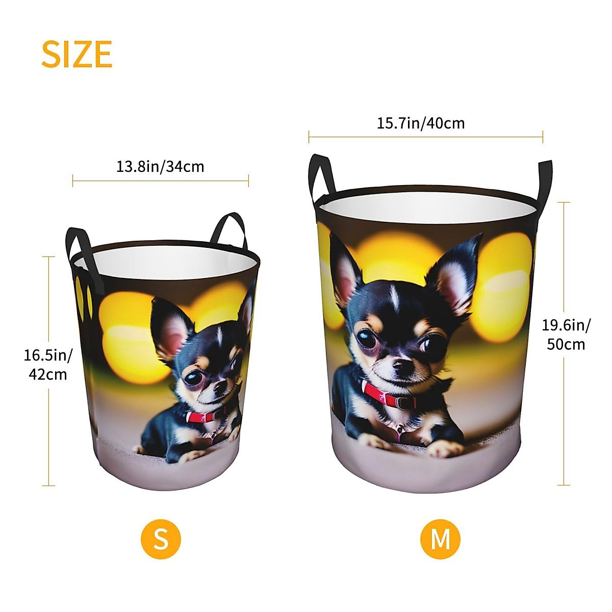 Chihuahua Dog print Dirty laundry basket Foldable round tote bag Home decor Easy collection gift basket