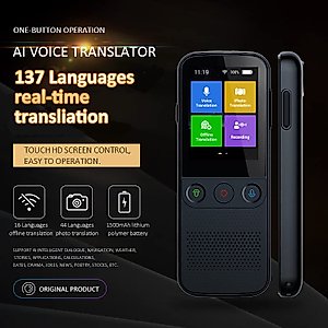 Language Voice Translator Device Portable Smart Translator Two Way Online 138 Languages Real Time - Black